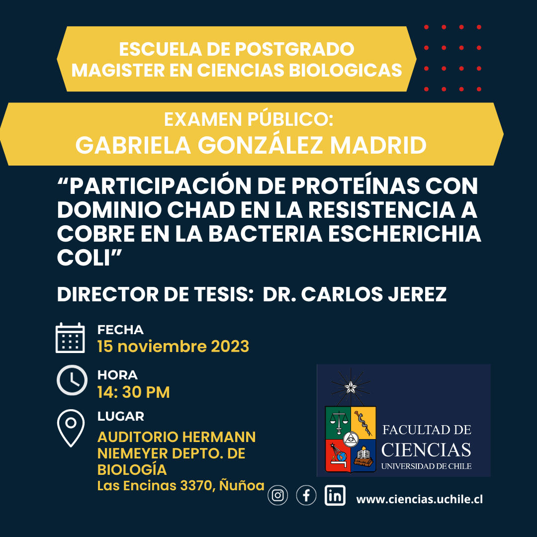 Examen público de la (c) Magister en Ciencias Biológicas, Gabriela ...